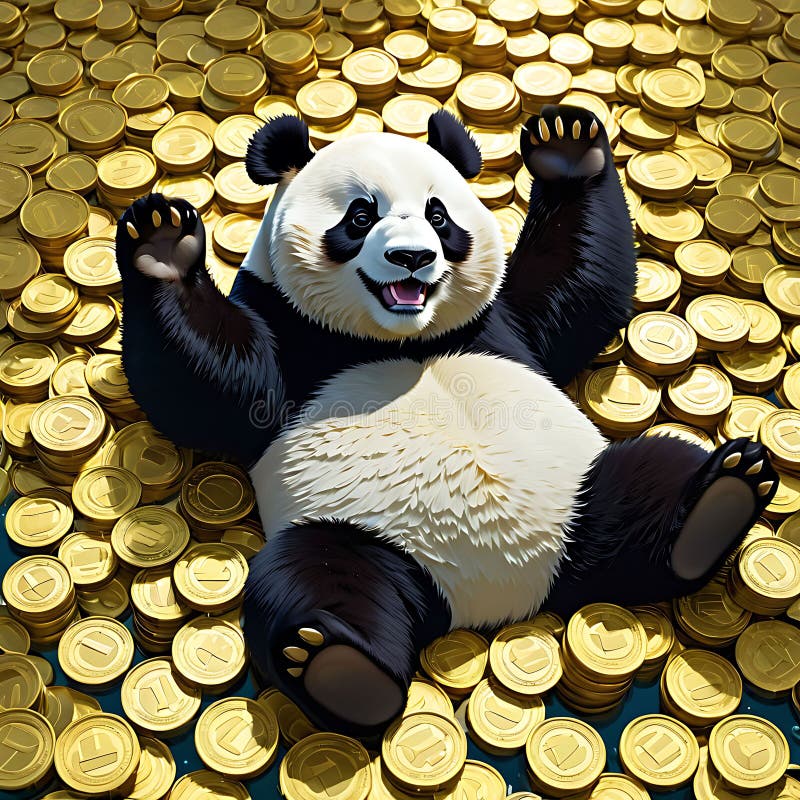 Illustration of a Cute Funny Fat Panda in Gold Coins Stock Illustration ...