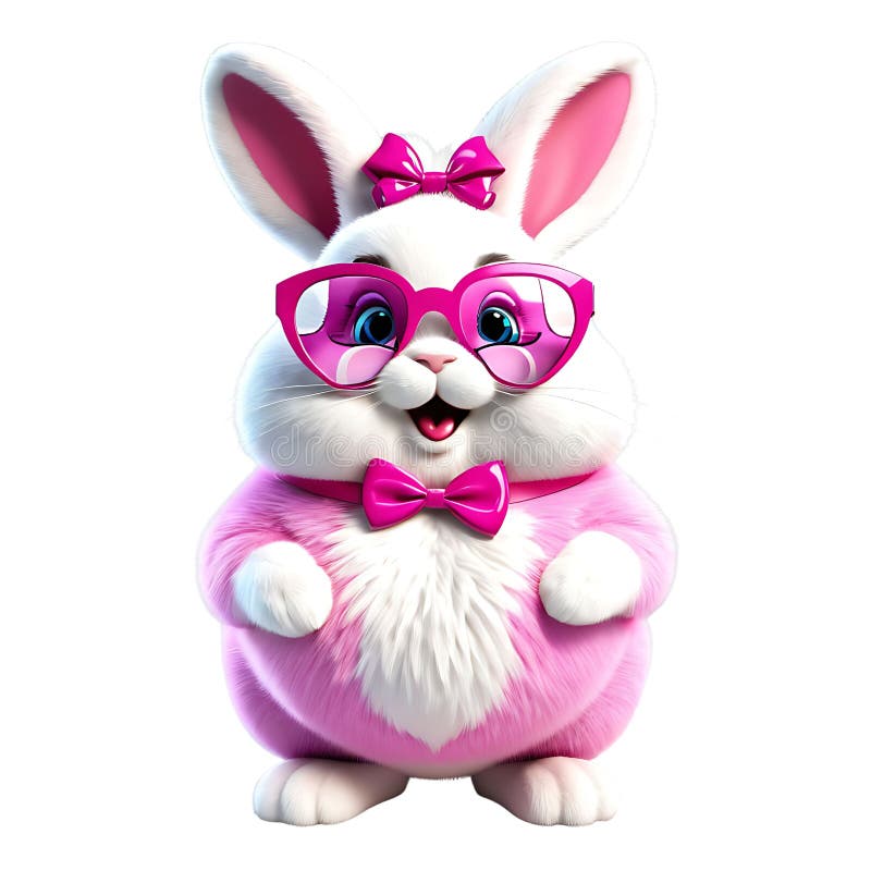 Cute Funny 3D White-pink Bunny in Pink Glasses Stock Illustration ...