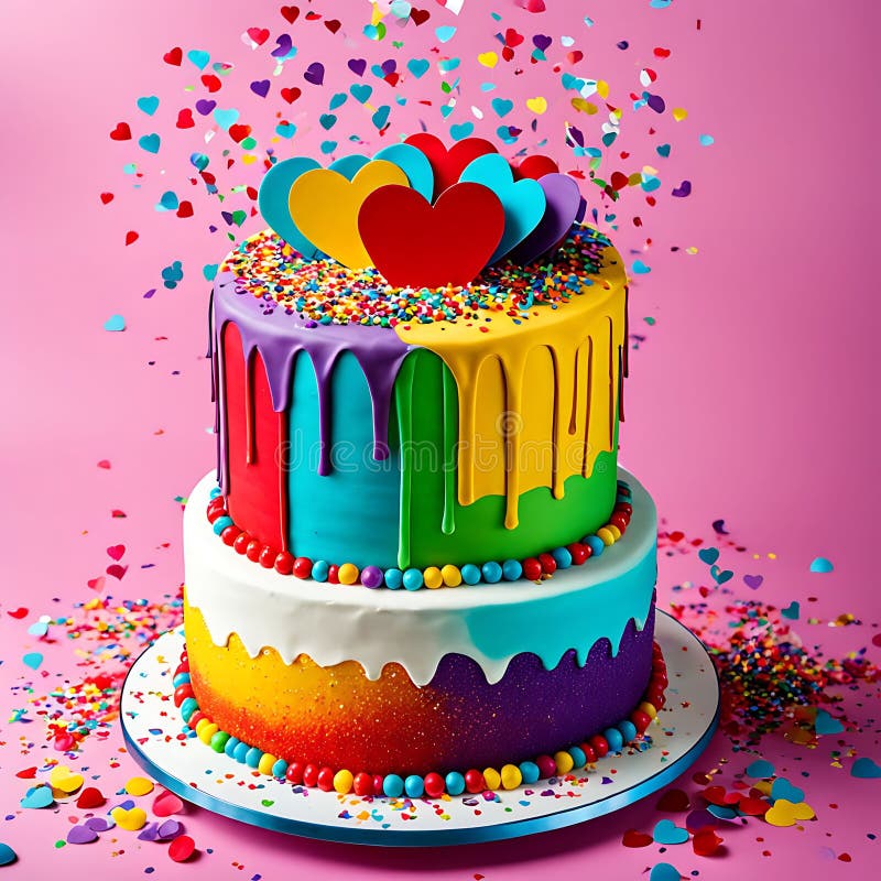 Two Tier Birthday Cake with Icing Dripping Down Sides Line Art Drawing ...