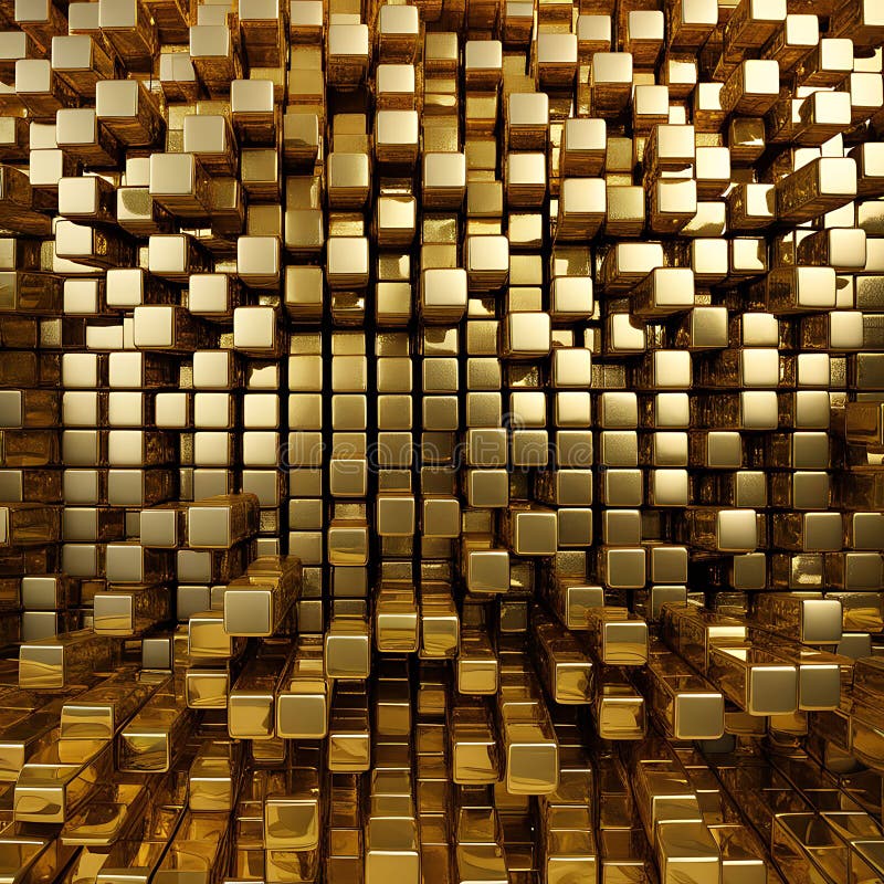 Gold Cubes, Squares Geometric Trendy Abstract Bg Stock Illustration ...