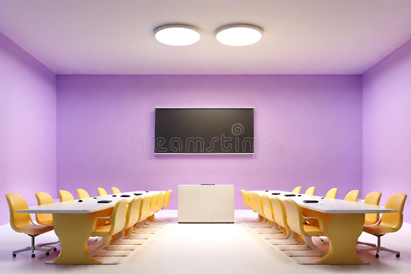 Illustration Empty Conference Room with Purple Wall and Yellow Chairs ...