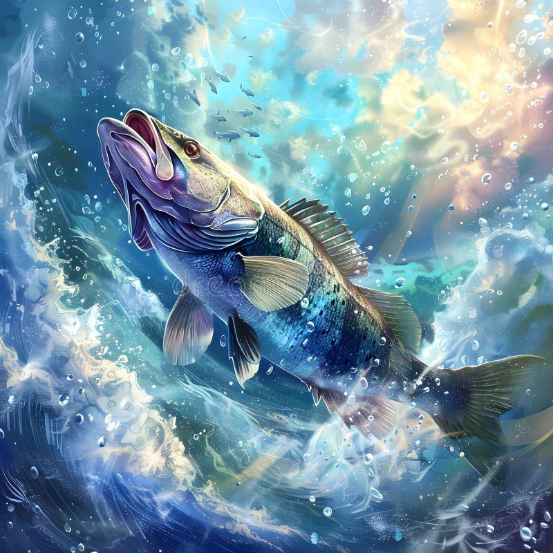 Bass Fish Underwater Scene in Watercolor Style Generative AI Stock ...