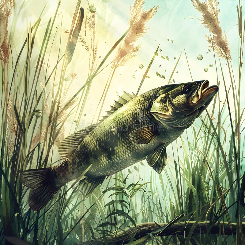 Bass Fish Underwater Scene in Watercolor Style Generative AI Stock ...