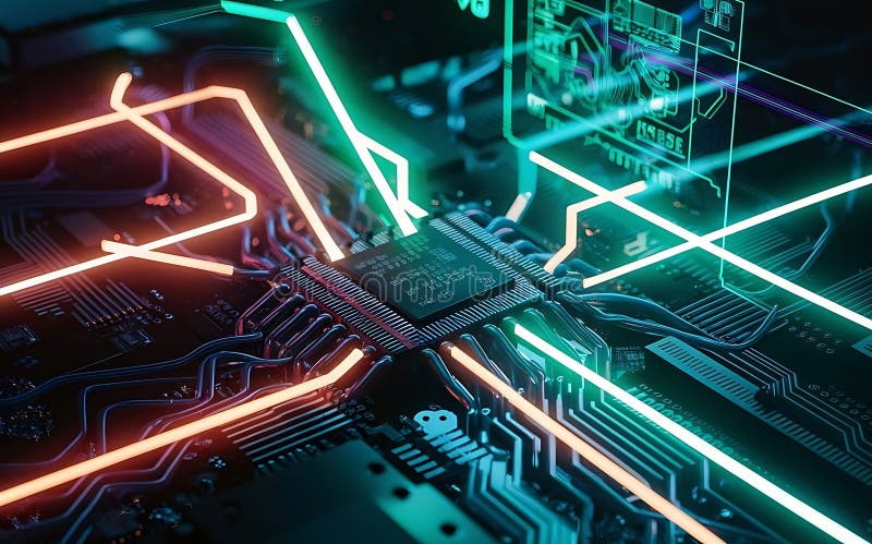 Futuristic Circuit Board with Glowing Lights, Generative AI Stock ...