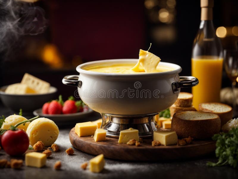 Cheese Fondue, Swiss Melted Cheese and Wine Dish Served in a Communal ...
