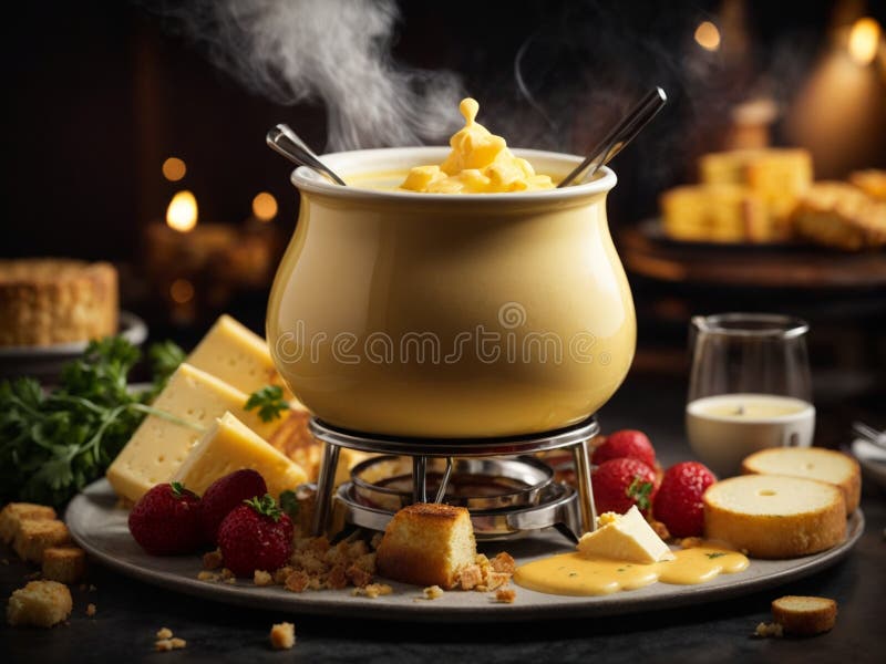 Cheese Fondue, Swiss Melted Cheese and Wine Dish Served in a Communal ...