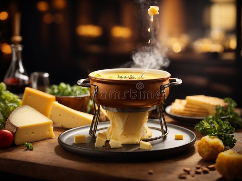 Cheese Fondue, Swiss Melted Cheese and Wine Dish Served in a Communal ...