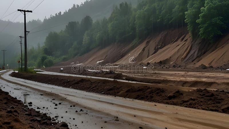 Landslide Side of the Highway. Land Slides Along Muddy Road. Natural ...