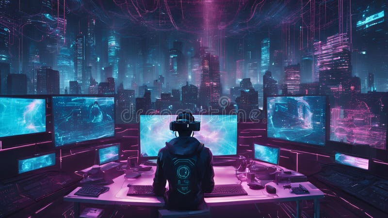 Digital Cyber Hacker Virtual Colorful Background Stock Illustration ...