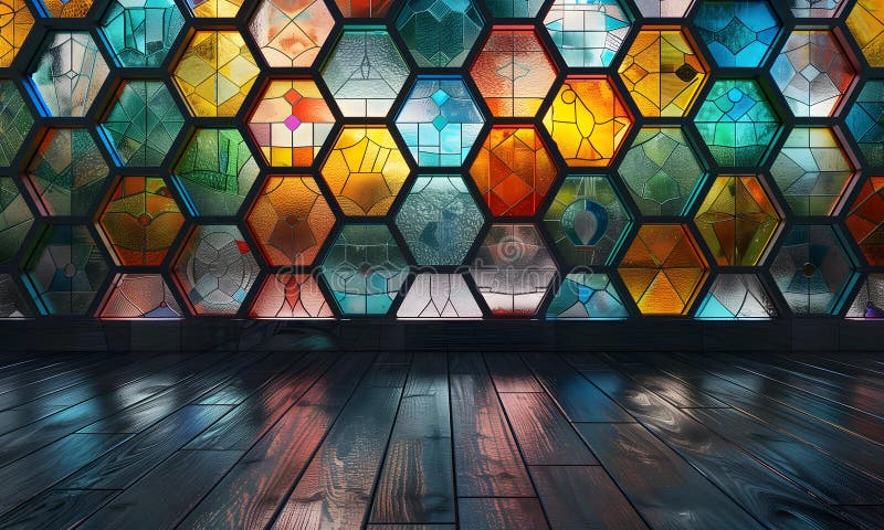 Stained-glass Hexagon Cells Full Color with the Floor. Stock ...