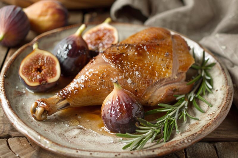Duck Confit with Fig Glaze: Rustic Plate. a Golden Duck Leg Stock ...