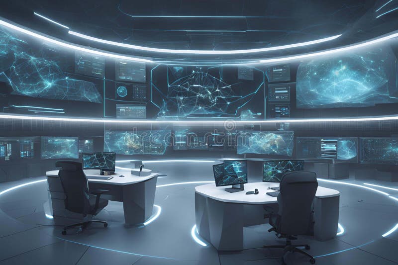 Futuristic Modern Office Glowing Computer Monitor a High-tech ...