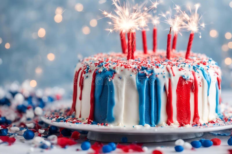4th of July Birthday Celebration Decorated Cake with Red, White, and ...