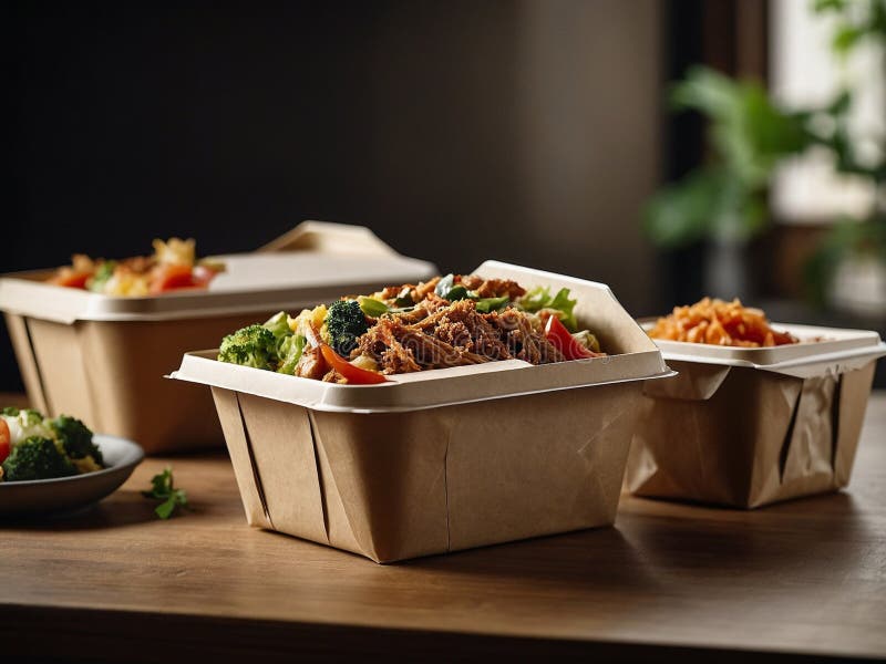 Yummy Food in Organic Paper Take Away Container Stock Illustration ...