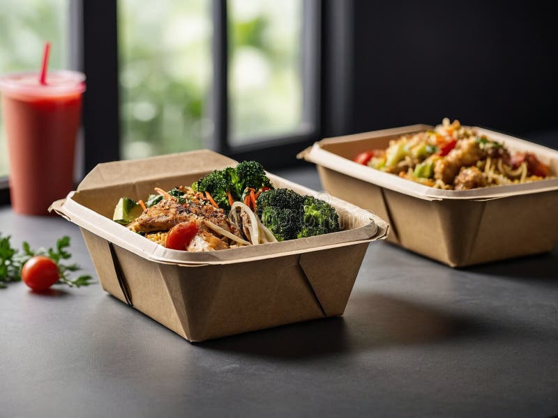 Yummy Food in Organic Paper Take Away Container Stock Illustration ...