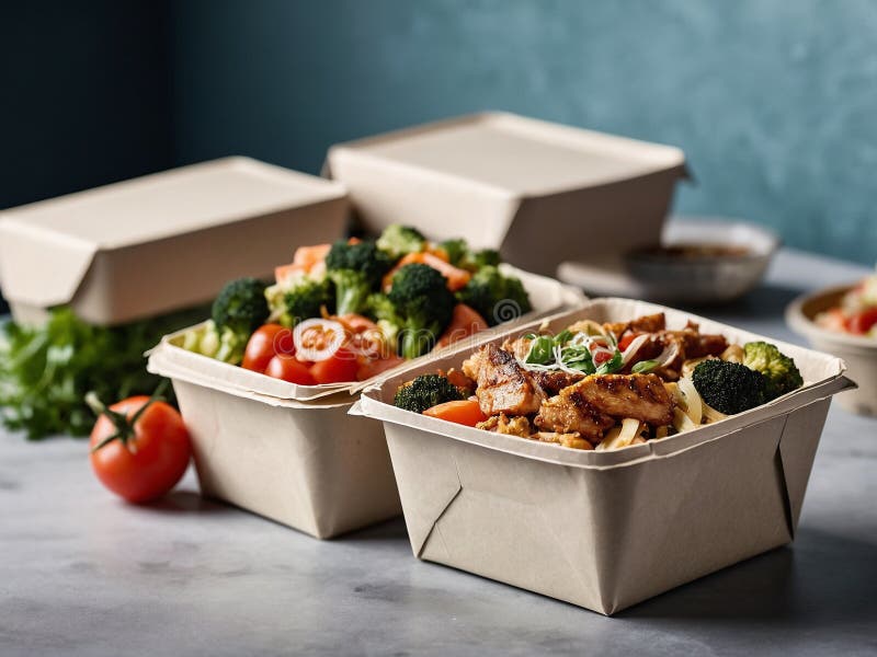 Yummy Food in Organic Paper Take Away Container Stock Illustration ...