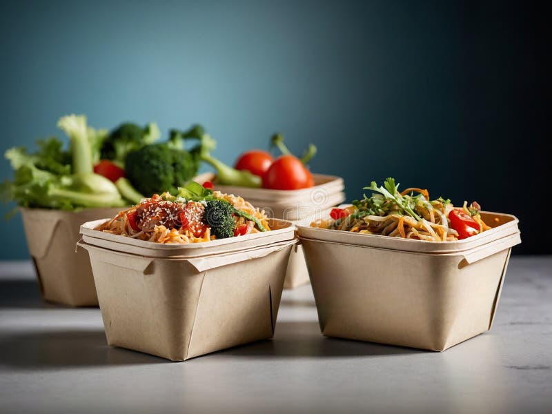 Yummy Food in Organic Paper Take Away Container Stock Illustration ...