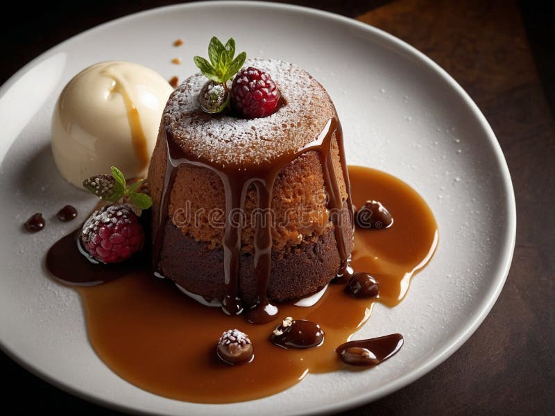 Michelin Starred Sticky Toffee Pudding Dessert in Premium Restaurant ...