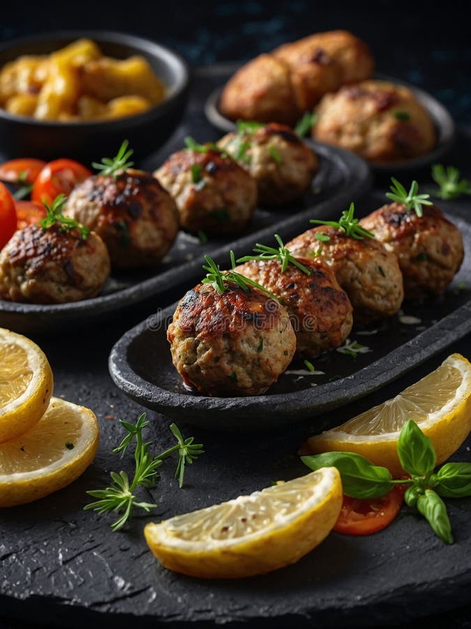 Yummy Greek Keftedes, Cinematic Food Photography Stock Illustration ...