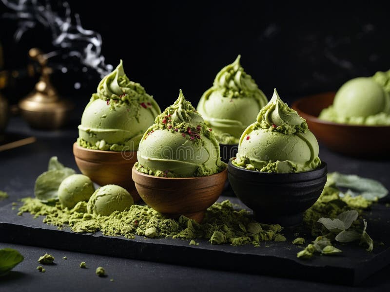 Matcha Green Tea Gelato, Vibrant Green Ice Cream Stock Illustration ...