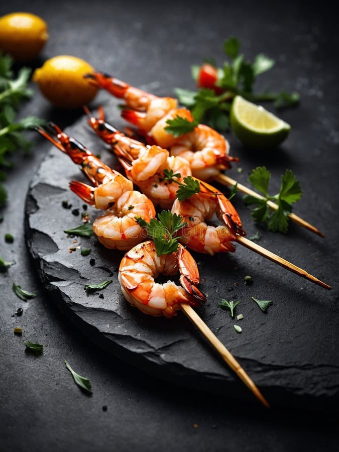 Savory Appetizing Grilled Prawns on Skewer, Food Photography Stock ...