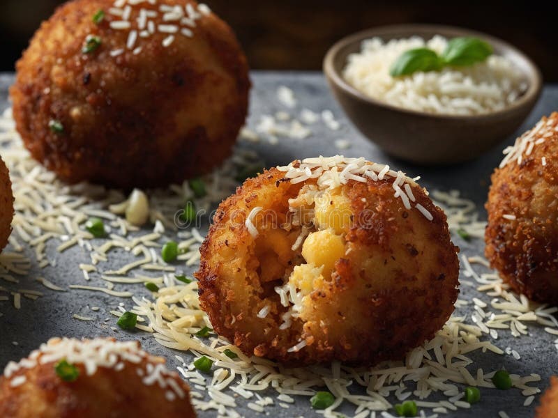 Arancini, Fried Rice Balls Filled with Cheese or Meat. Generative AI ...