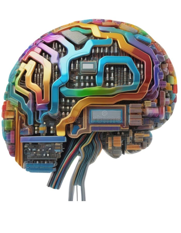 Surreal Art with Brain Made of Microchips and Circuits Conceptual Image ...