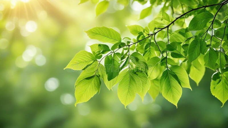 Fresh Green Leaves on Natural Panoramic Nature Background with Bokeh ...