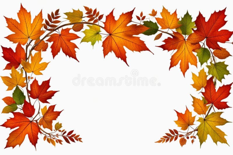Autumn Maple Leaves Frame Isolated on White Background, Fall Leaves ...