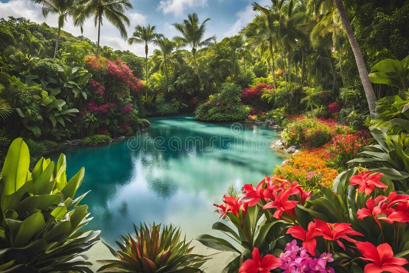 Summer Sunset Tropical Beach Landscape Background, Blue Ocean Palm Tree ...