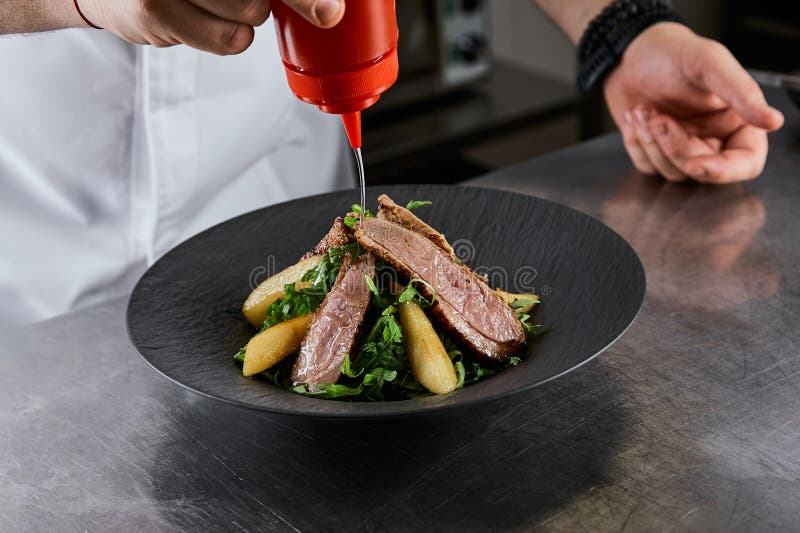 Culinary Gourmet Kitchen Michelin Star Chef Stock Photo - Image of ...