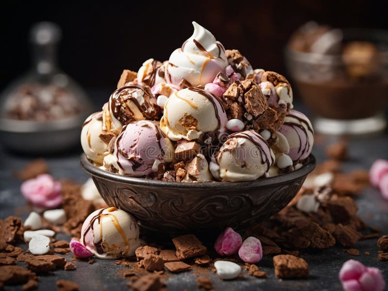 Classic and Indulgent Rocky Road Ice Cream in a Cup, Cinematic Stock Illustration - Illustration ...