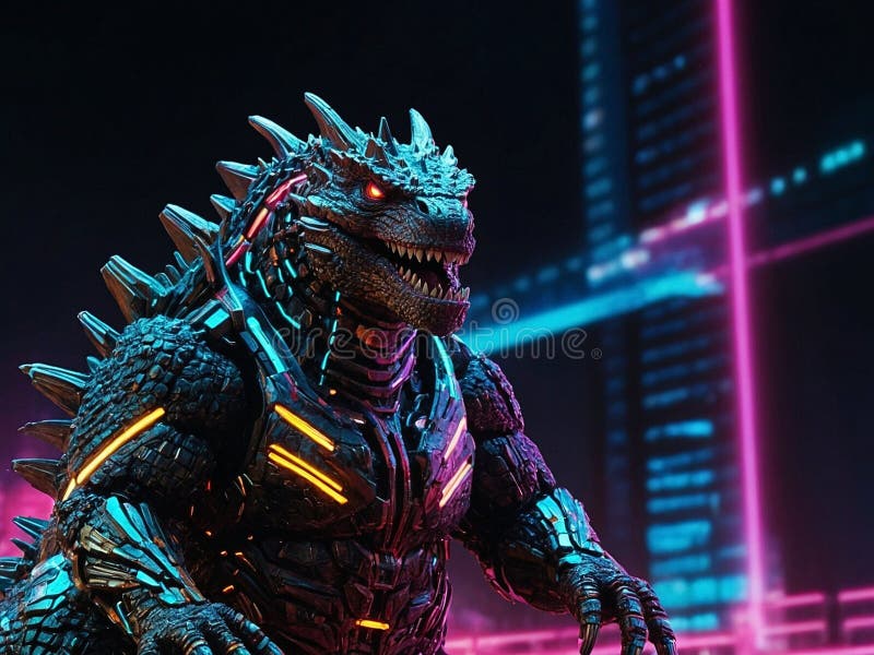 Abstract Neon Light Cyborg Godzilla Wallpaper Stock Illustration ...