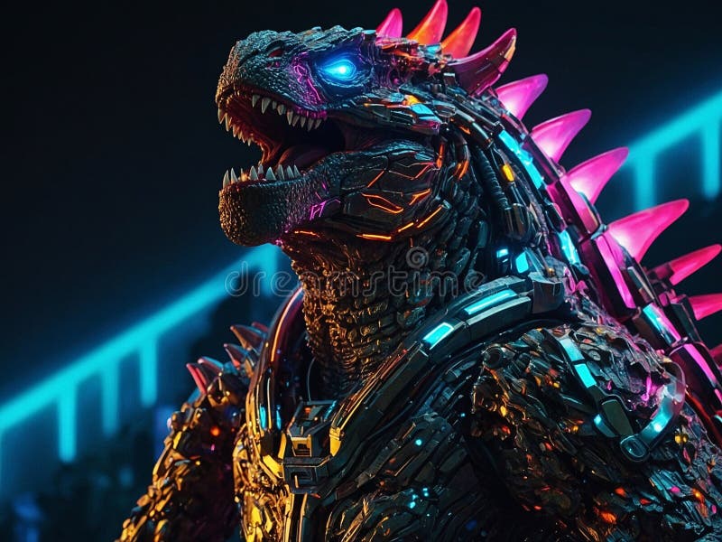 Abstract Neon Light Cyborg Godzilla Wallpaper Stock Illustration ...