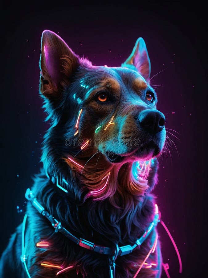 Abstract Neon Light Cute Pet Puppy Dog Wallpaper Stock Illustration ...