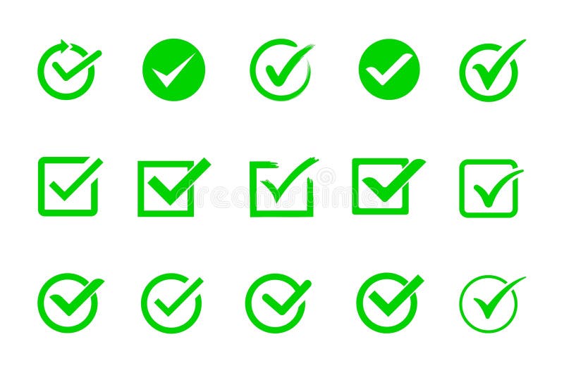 Set of Green Tick Mark Icon with White Background Stock Illustration ...