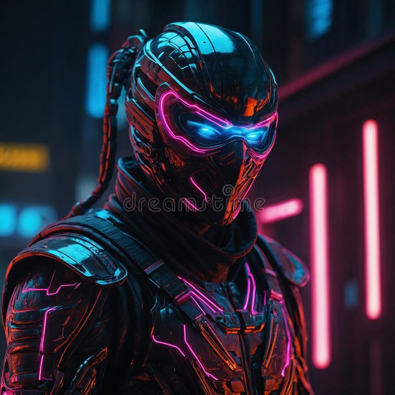 Cyborg Ninja Monk, Dark Enigmatic Background, Designed for Wide Banner ...