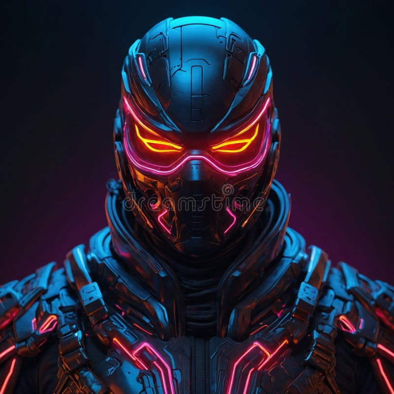 Abstract Neon Light Cyborg Ninja Warrior Wallpaper Stock Illustration ...