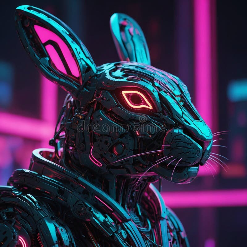 Abstract Neon Light Cyborg Bunny Rabbit Wallpaper Stock Illustration ...