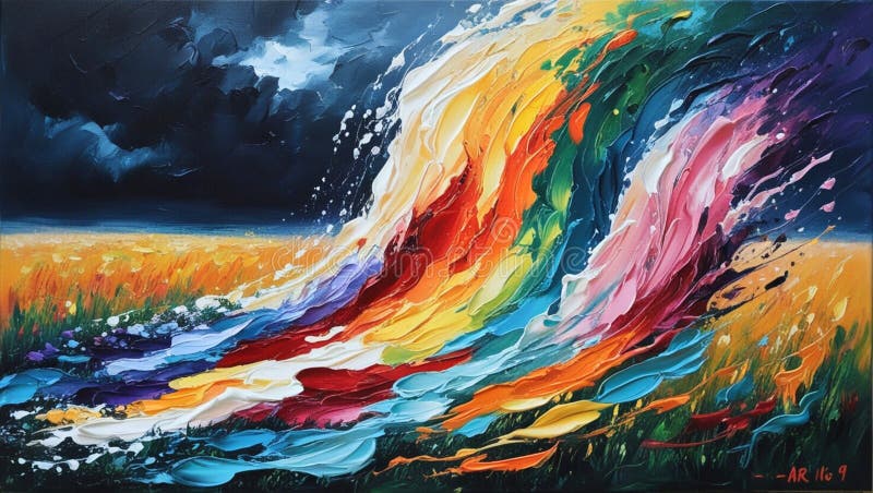Abstract Oil Painting Cascade of Vibrant Colors Stock Illustration ...