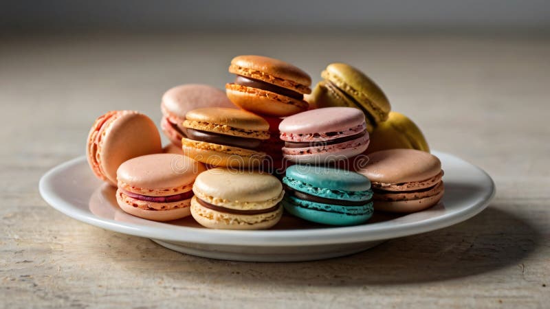 Colorful Macrons in White with Chocolate Filling Stock Illustration ...