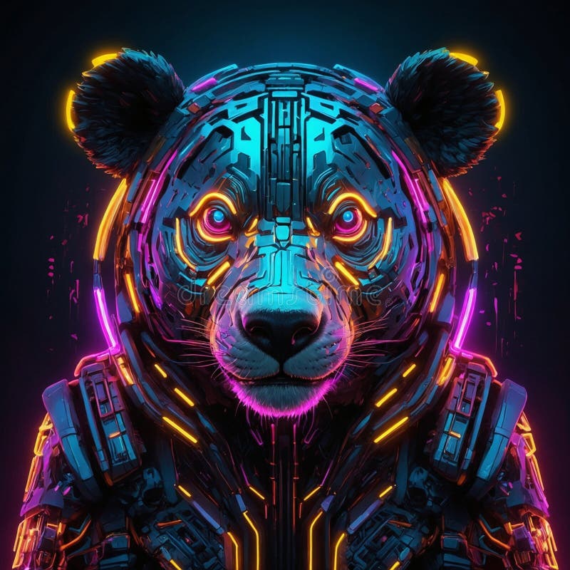 Abstract Neon Light Cyborg Panda Bear Wallpaper Stock Illustration ...