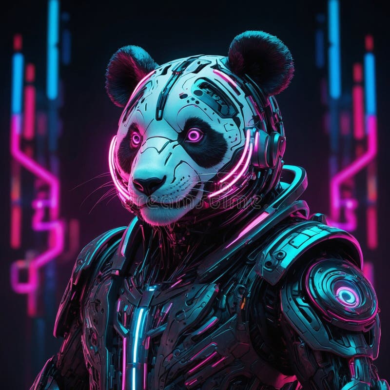Abstract Neon Light Cyborg Panda Bear Wallpaper Stock Illustration ...