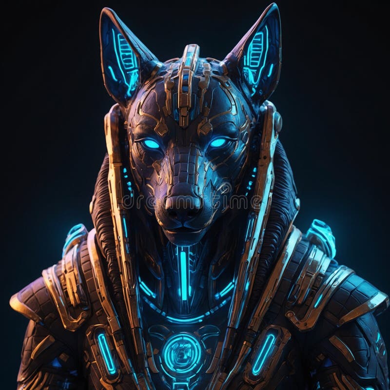 Abstract Neon Light Cyborg Egyptian God Anubis Wallpaper Stock ...