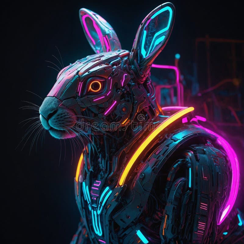 Abstract Neon Light Cyborg Bunny Rabbit Wallpaper Stock Illustration ...