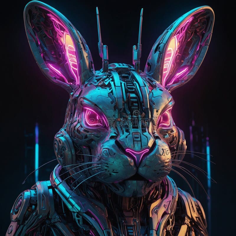 Abstract Neon Light Cyborg Bunny Rabbit Wallpaper Stock Illustration ...