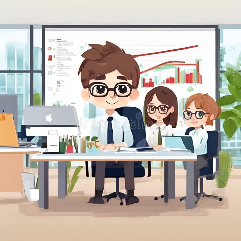 People Working in an Office Environment, Digitally Illustrated. AI ...