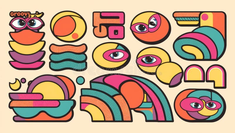 Sticker Pack Featuring a Collection of Abstract Shapes Stock ...