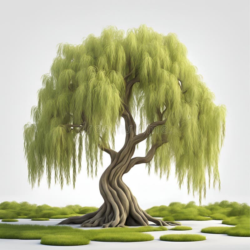 Cartoon Willow Tree with Grass Background 3D Illustration AI Generated ...