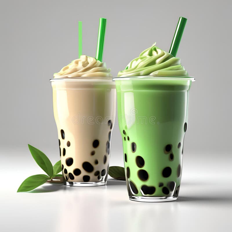 Light Brown and Green Matcha Boba Drinks Stock Illustration ...